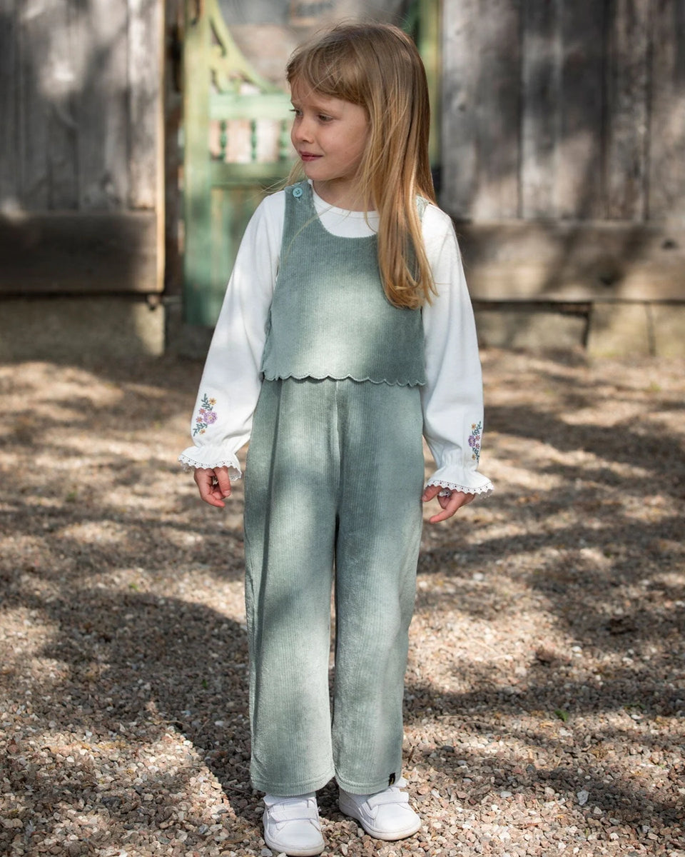 Deux Par Deux Stretch Velour Faux-Layered Overalls Jade Green – Lively Kids